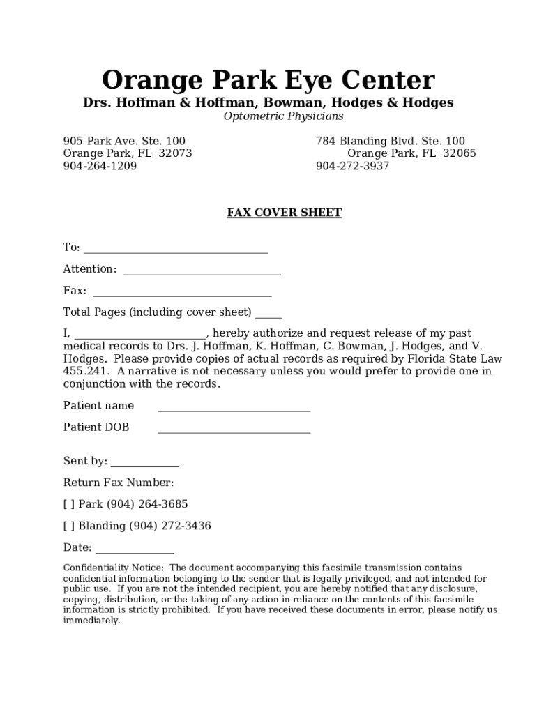 Dr. Hoffman had the pleasure of... - Orange Park Eye Center Doc Template | pdfFiller