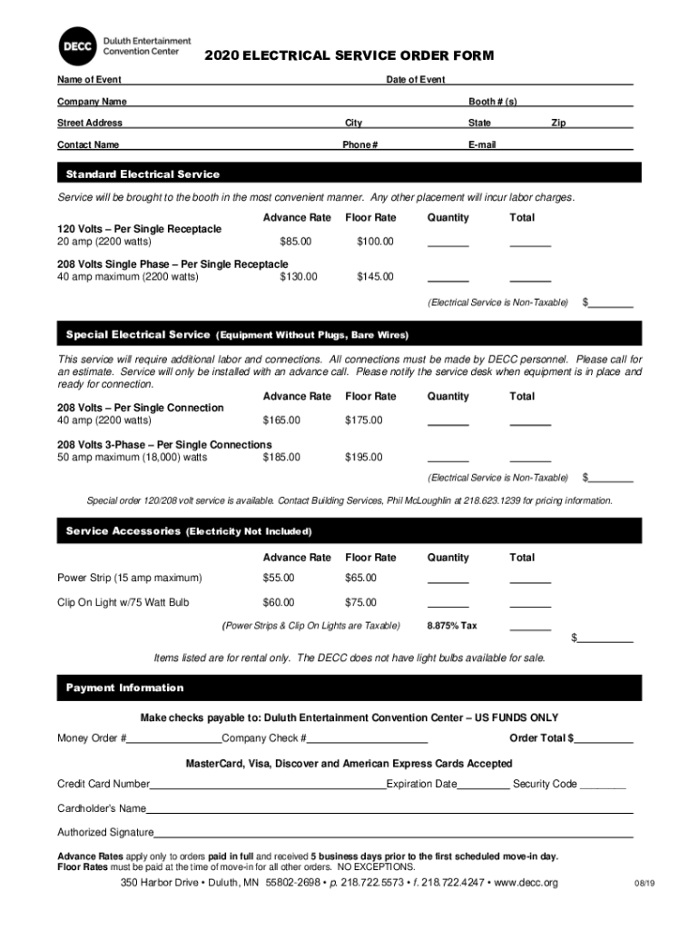 Fillable Online Electrical Service Order Form - Event 1 Productions Fax ...
