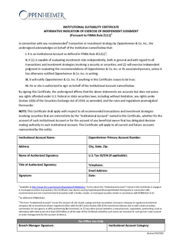 Fillable Online SIFMA Develops Certificate for FINRA Rule 2111 Fax ...