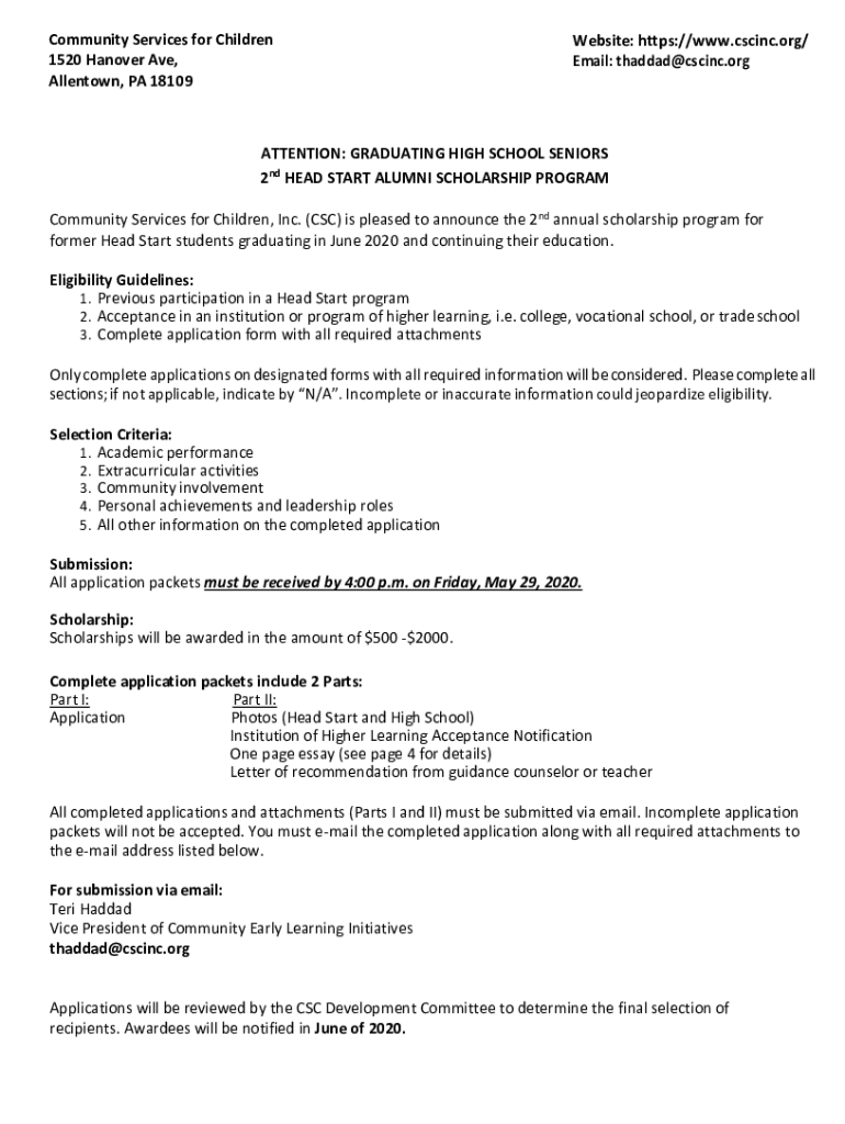 Fillable Online 2nd Head Start Alumni Scholarship Program Fax Email Print - pdfFiller