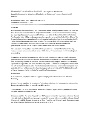 Fillable Online Complaint Procedure for Allegations of Retalliation for ...