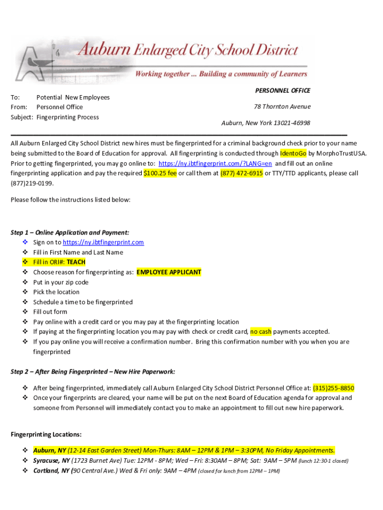 Fillable Online To: Potential New Employees From: Personnel Office ...