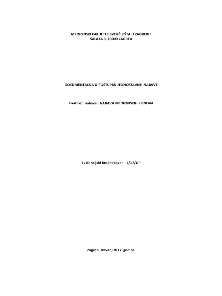 Fillable Online DOKUMENTACIJA U POSTUPKU JEDNOSTAVNE NABAVE Fax Email Print - pdfFiller
