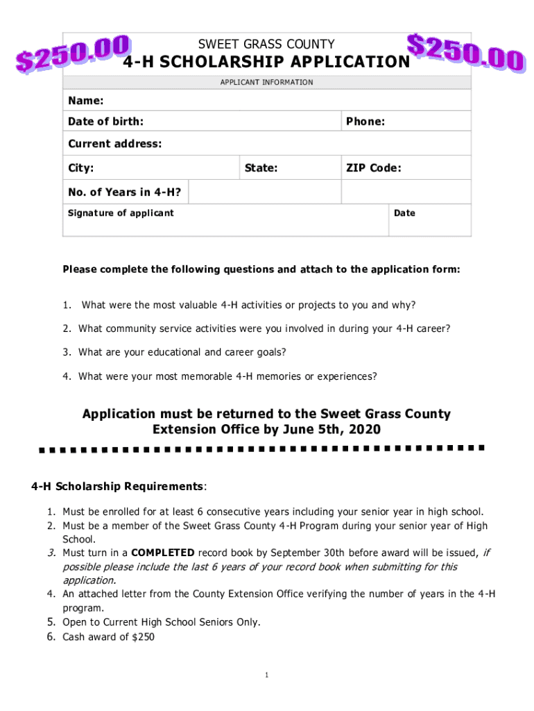 Fillable Online 4-H SCHOLARSHIP APPLICATION - Montana State University Fax Email Print - pdfFiller