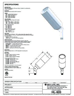 Fillable Online HL920 SPEC SHEET - Hevi Lite Fax Email Print - pdfFiller