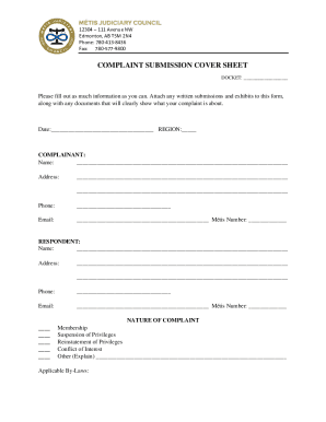 Fillable Online COMPLAINT SUBMISSION COVER SHEET Fax Email Print ...