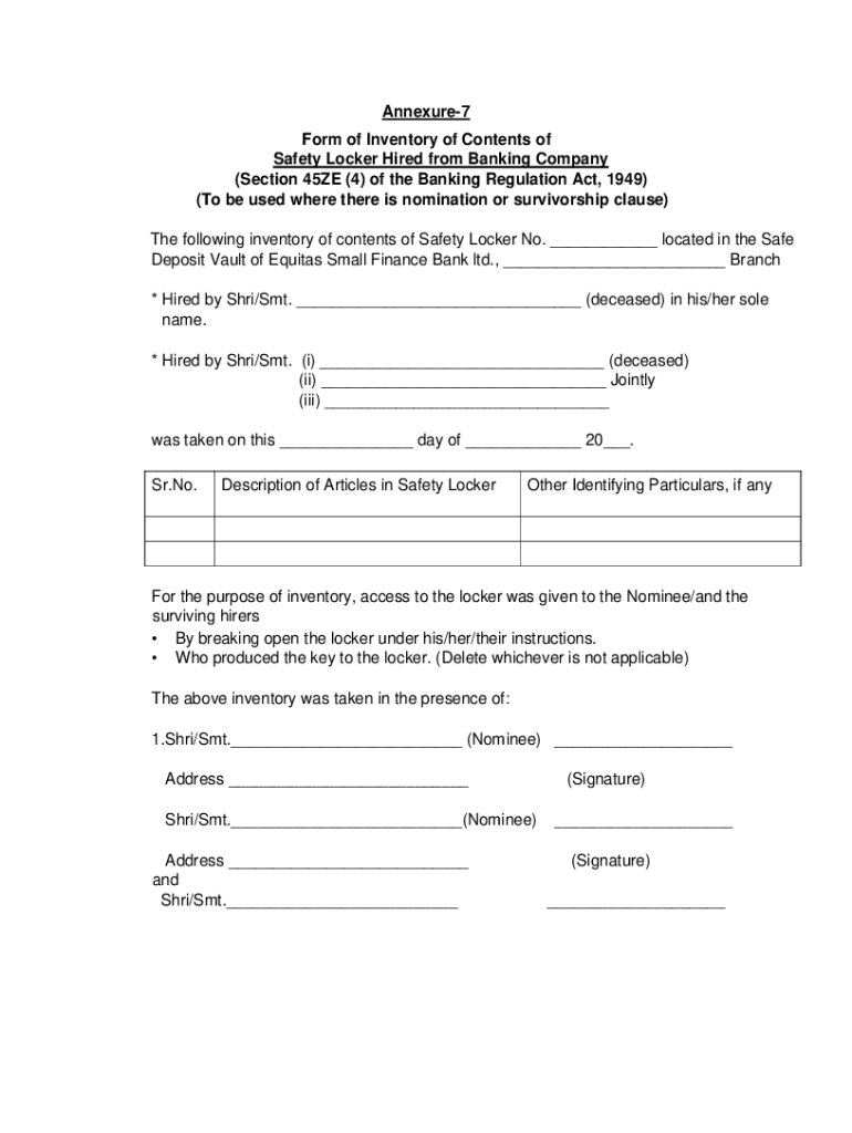 Fillable Online Annexure-7 Form of Inventory of Contents of Safety ...