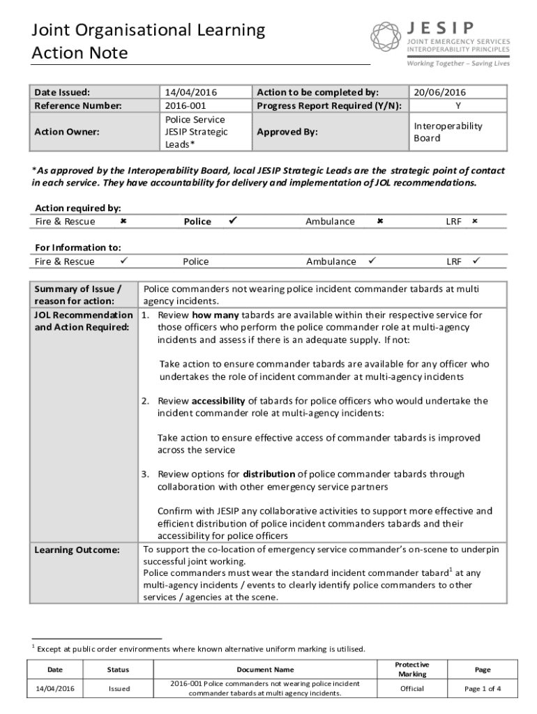 Fillable Online Joint Organisational Learning Action Note Fax Email Print - pdfFiller