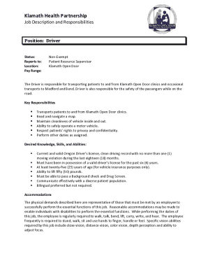 Fillable Online Transport Manager Job Description (Key Duties) - Go ...