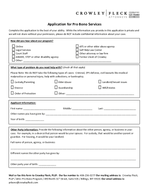 Fillable Online application formACT PRO BONO CLEARING HOUSE Fax Email ...