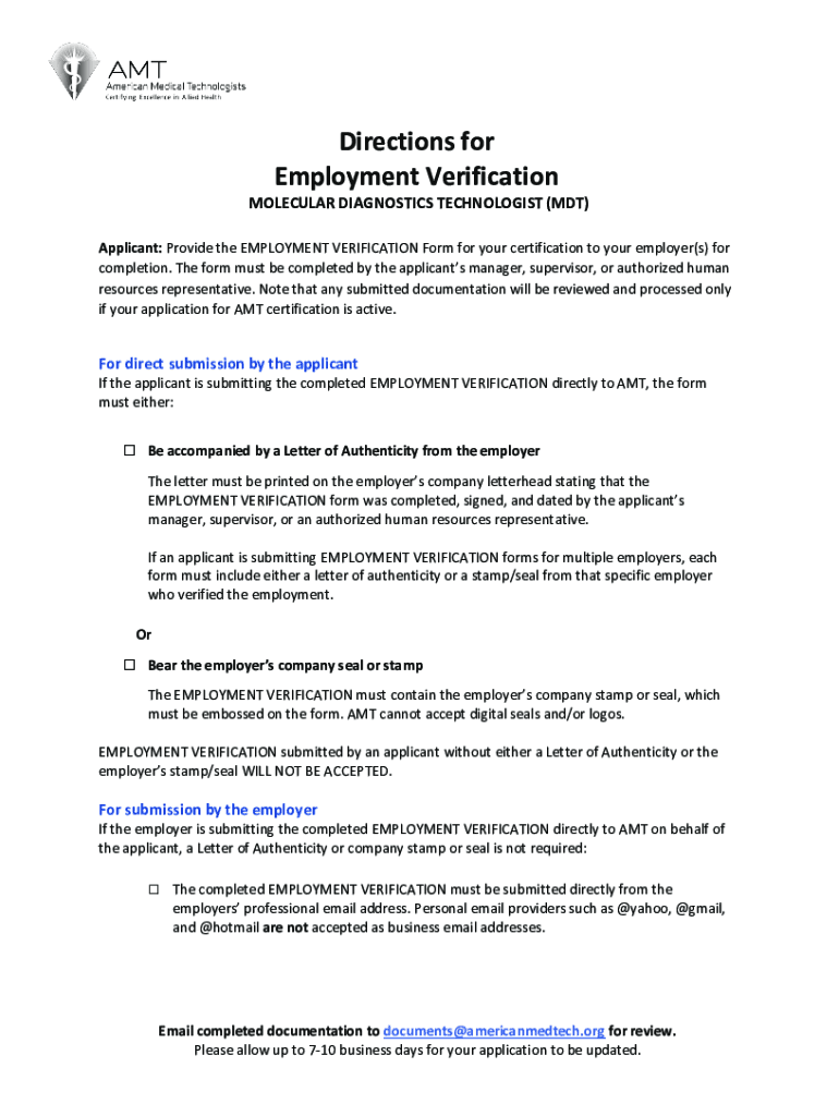 Fillable Online MDT Employment Verification Form Fax Email Print ...