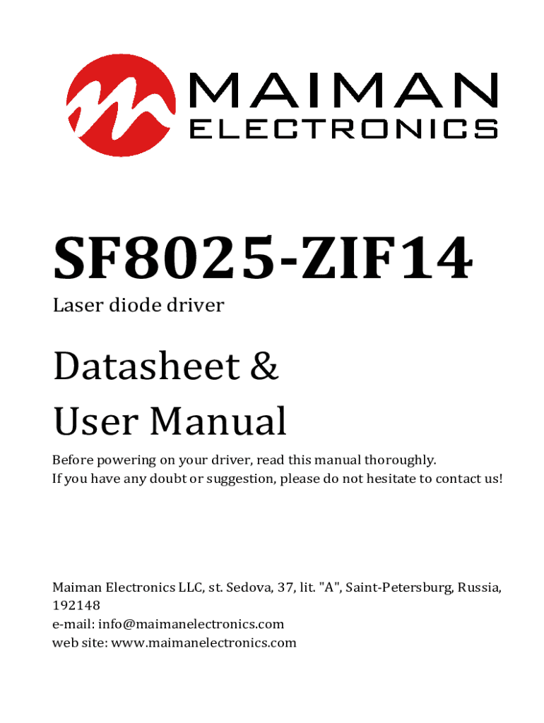 Fillable Online SF8075-ZIF14 Laser Diode Driver and TEC Temperature ...