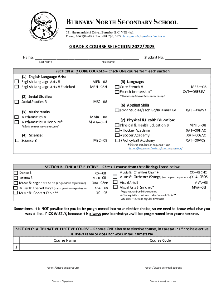 Fillable Online Student ServicesBurnaby North Secondary School Fax Email Print - pdfFiller