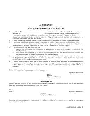 Fillable Online Annexure II- Affidavit BY THE Parent & Guardian Filled - Studocu Fax Email Print ...