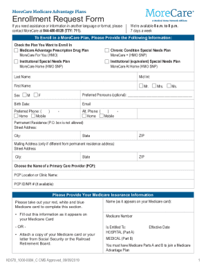 Fillable Online MoreCare Medicare Advantage Plans Enrollment Request ...