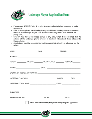 Fillable Online Underage Player Application Form Fax Email Print ...