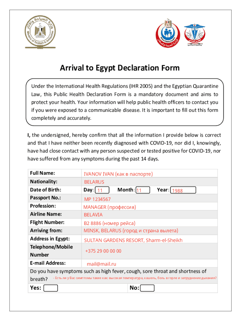Fillable Online Egypt: Authorities digitize COVID-19 declaration form ...
