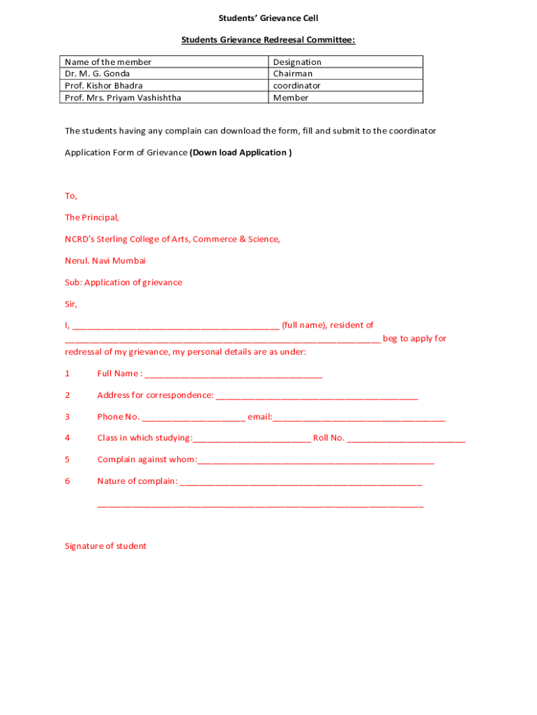 Fillable Online Students' Grievance Cell Fax Email Print - pdfFiller