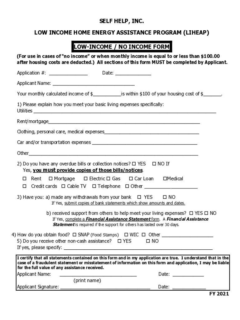 Fillable Online Home Energy Assistance Income Eligibility - Self Help ...