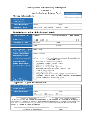 Fillable Online Application for an Entrance Permit - Township of ...