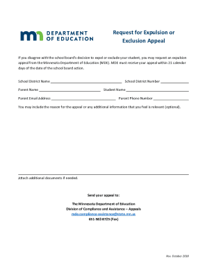 Fillable Online education mn Expulsion Appeal Form Fax Email Print ...