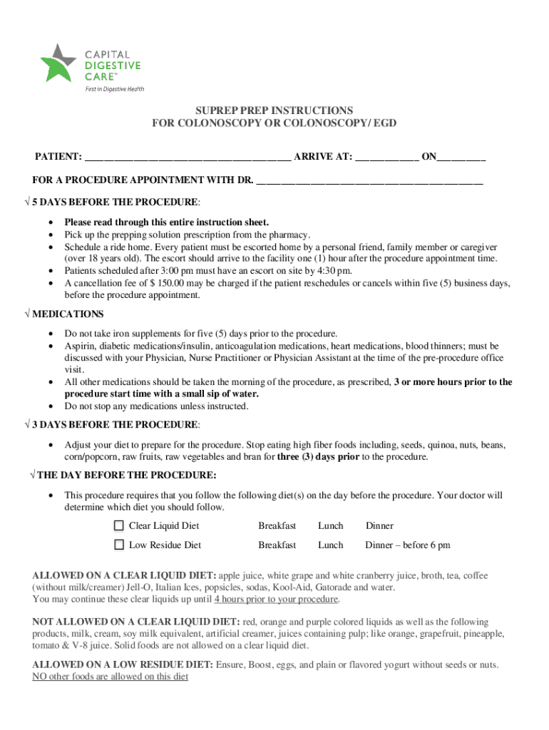 Fillable Online SUPREP PREP INSTRUCTIONS FOR COLONOSCOPY OR ... Fax ...