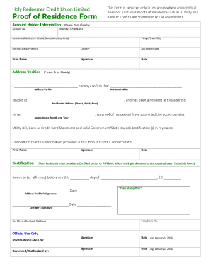 Fillable Online Proof of Residence Form - HRCU Fax Email Print - pdfFiller