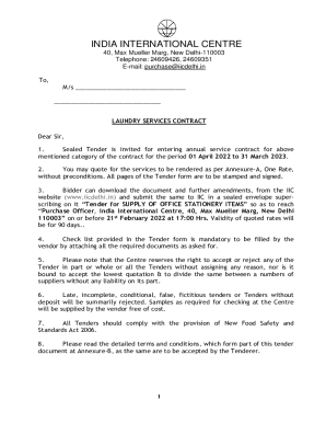 Fillable Online LAUNDRY SERVICES CONTRACT - India International Centre ...