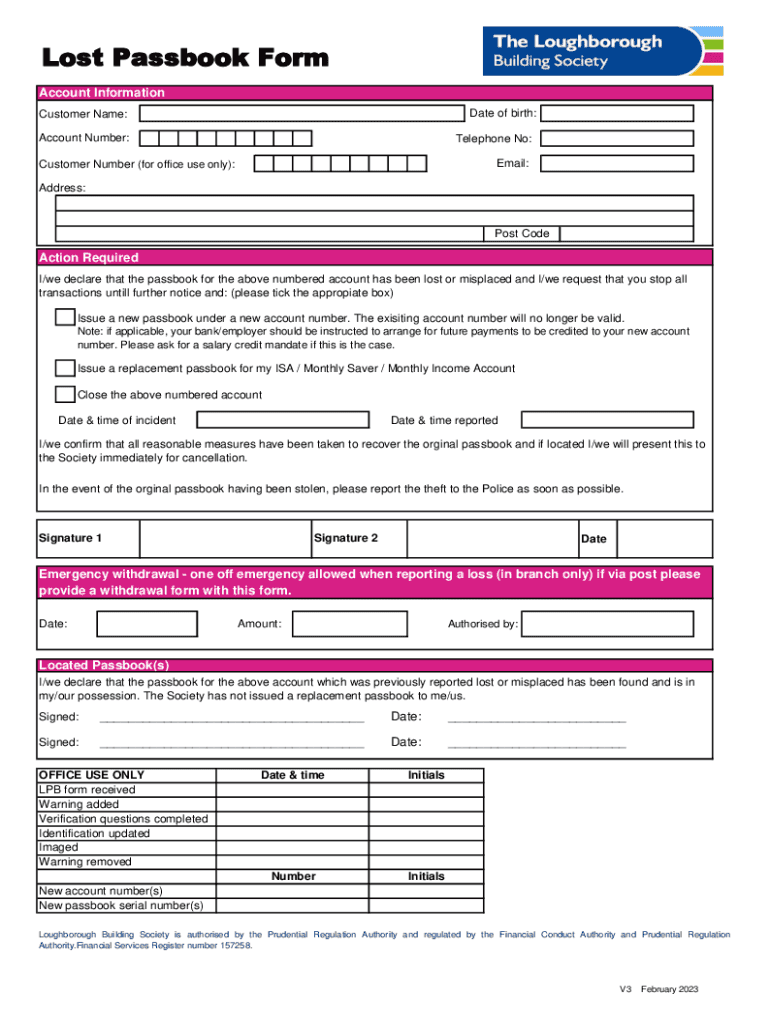 Lost Passbook Notification - Fill Online, Printable, Fillable, Blank | pdfFiller
