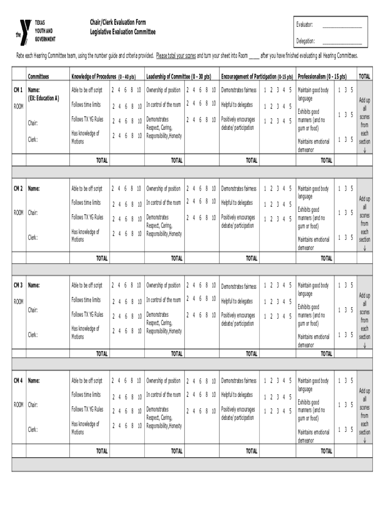 Fillable Online Hearing Committee Delegate Evaluation Form Fax Email Print - pdfFiller