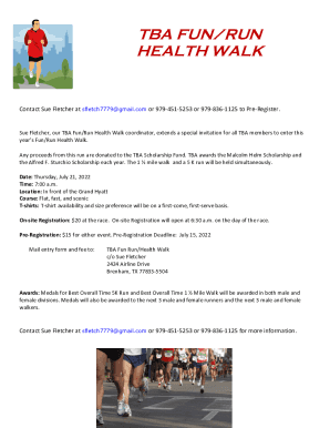 Fillable Online TBA FUN/RUN HEALTH WALK Fax Email Print - pdfFiller