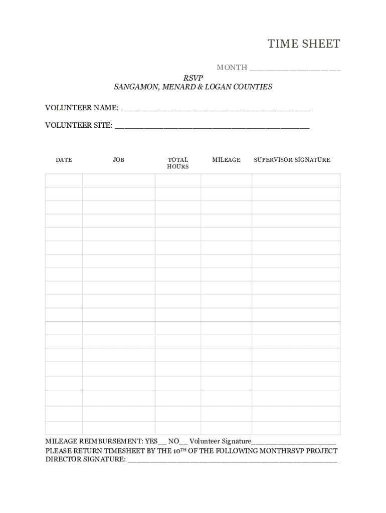 Fillable Online TIME SHEET - Senior Services of Central Illinois Fax Email Print - pdfFiller