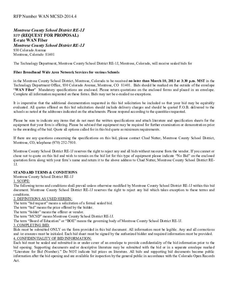 Fillable Online WAN RFP for MCSD. RFP Fax Email Print - pdfFiller