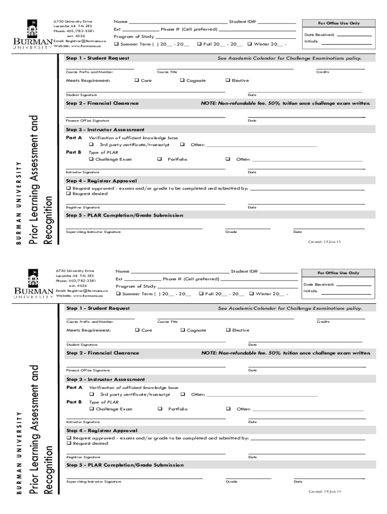 Fillable Online Registrar and Admission Services - Burman University Fax Email Print - pdfFiller