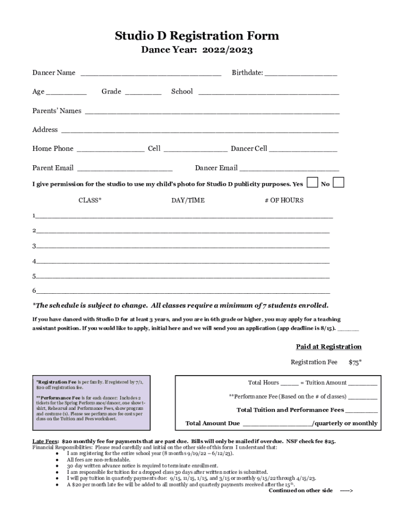 Fillable Online Studio D Registration Form Fax Email Print - pdfFiller