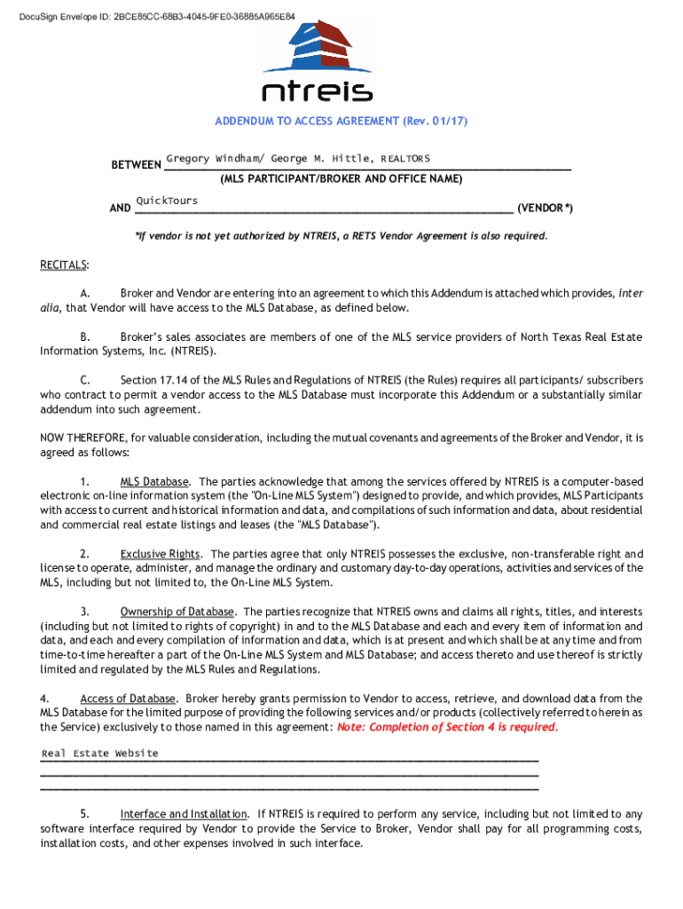 Fillable Online Addendum to access agreement (Rev. 01/17) - Amazon AWS ...