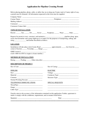 Fillable Online Application for Pipeline Crossing Permit - Tillman ...
