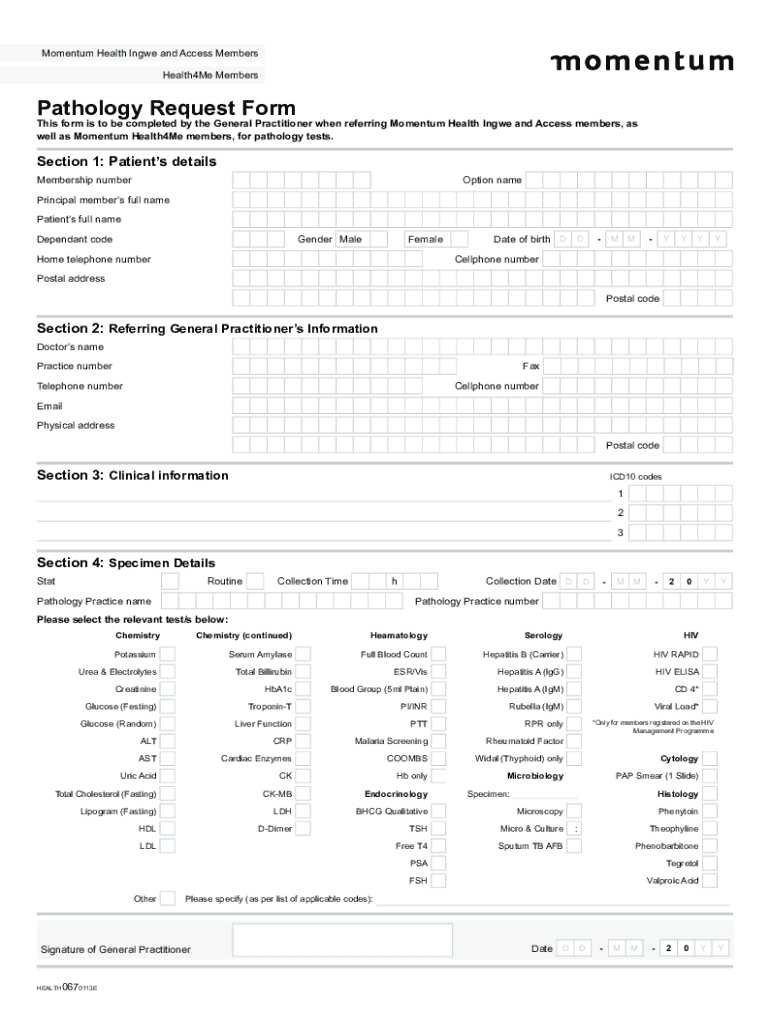 Fillable Online Pathology Request Form - Momentum Provider Fax Email Print - pdfFiller