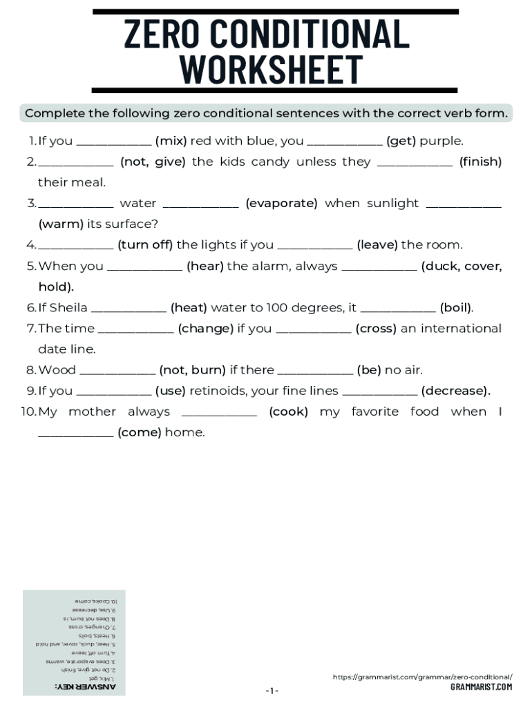 Fillable Online GRAMMAR WORKSHEET ZERO CONDITIONAL with Fax Email Print ...