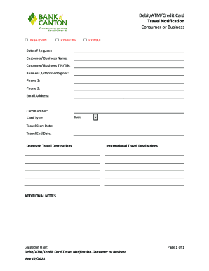 Fillable Online Travel Notification Card Maintenance Form Fax Email ...