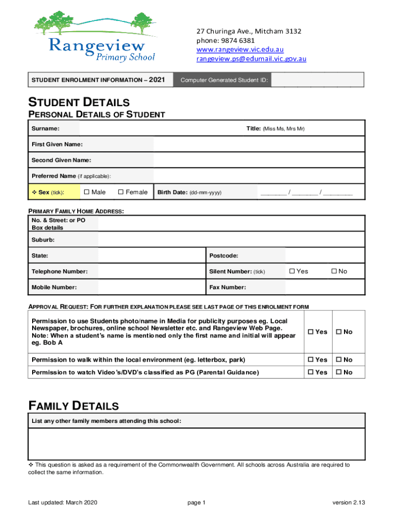 Fillable Online rangeview vic edu Rangeview Primary School ...