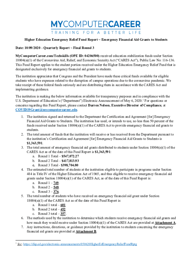 Fillable Online Emergency Financial Aid Grants to Students - Higher ...