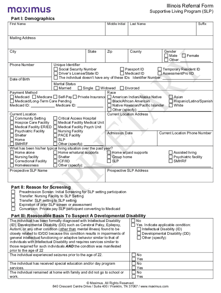 Fillable Online Illinois SLP Initial Screen Form - Maximus Fax Email ...