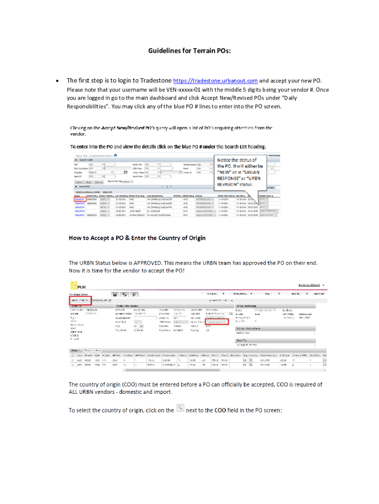 Fillable Online Guidelines for Terrain POs: - URBN Vendor Fax Email ...