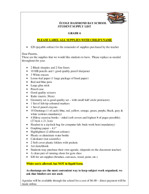 Fillable Online Please label these items with your child's name ...