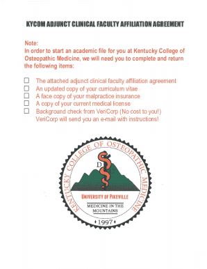 Fillable Online KYCOM Adjunct Clinical Faculty Affiliation Agreement ...