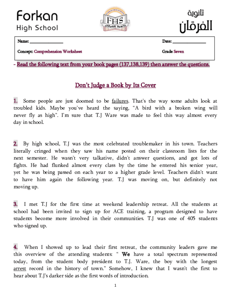 Fillable Online Reading Comprehension WorksheetsOnline or Printable Fax ...