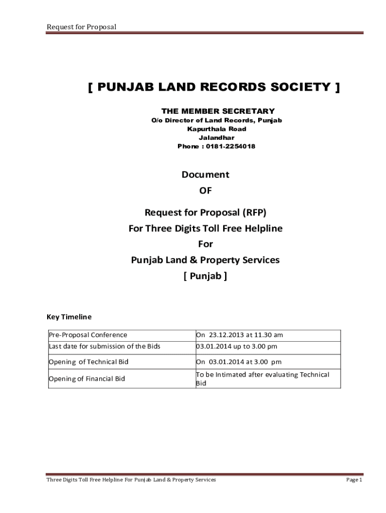 Fillable Online Request for Proposal - Punjab Land Records Society ...