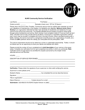 Fillable Online NJHS Service Hours Record Sheet 2015-16 Fax Email Print ...