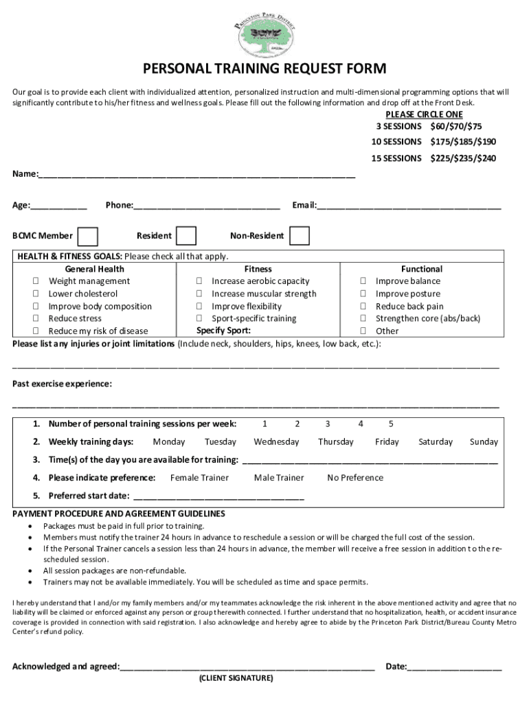 Fillable Online personal training request form Fax Email Print - pdfFiller